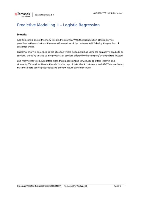 04 Predictive Modelling Ii Logistic Regression Staff Version