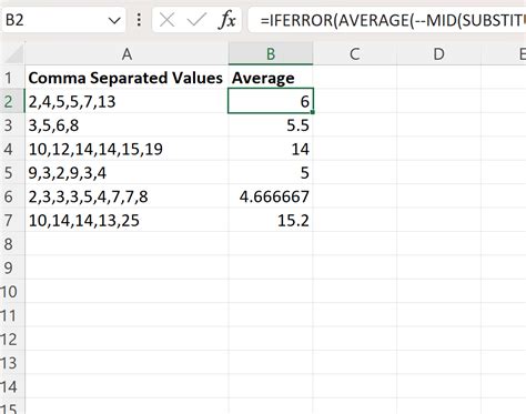 How Can I Calculate The Average Of A List Of Numbers Separated By Commas In Excel