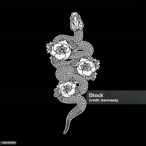 장미와 함께 배경에 뱀 포스터 티셔츠 카드 배너를위한 디자인 요소 벡터 일러스트 레이 션 0명에 대한 스톡 벡터 아트 및 기타