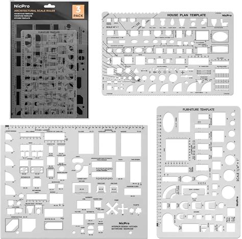 Architectural Templates House Plan Interior Design Geometry Drafting Ruler Tools £13 72