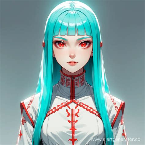 Futuristic Slavic Girl With Turquoise Hair And Red Eyes Ai Art Generator