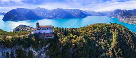 Italian Lakes Scenery Amazing Iseo Lake Aerial Drone View One Of The