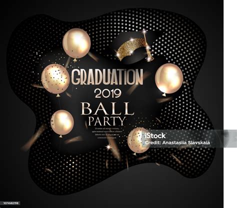 졸업 파티 2019 초대 카드 질감된 하프톤 효과 배경으로 에 어 풍선 벡터 일러스트 레이 션 0명에 대한 스톡 벡터 아트 및 기타 이미지 Istock