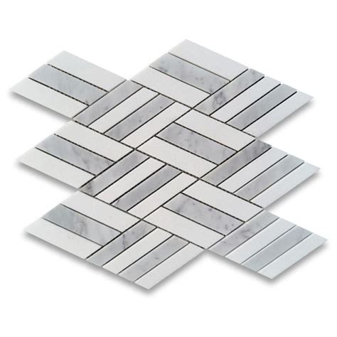 Carrara White Marble Parallelogram Diamond Mosaic Tile W Thassos White