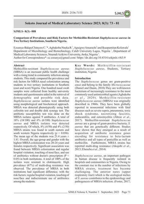 Pdf Comparison Of Prevalence And Risk Factors For Methicillin Resistant Staphylococcus Aureus