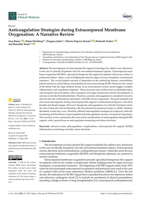 Pdf Anticoagulation Strategies During Extracorporeal Membrane Oxygenation A Narrative Review