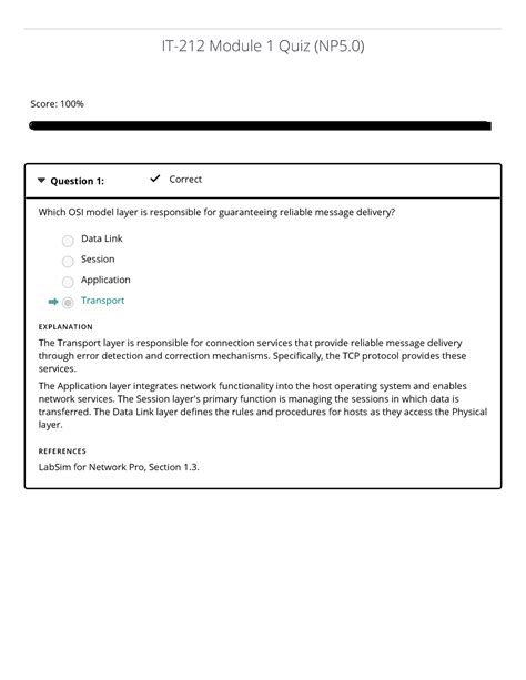 IT 212 Module 1 Quiz 100A ΖT 212 MRdXOe 1 QXL NP5 Score b100 6 Question 1 Correct Which