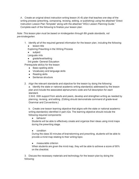Lesson Plan Task 1 A Create An Original Direct Instruction Writing