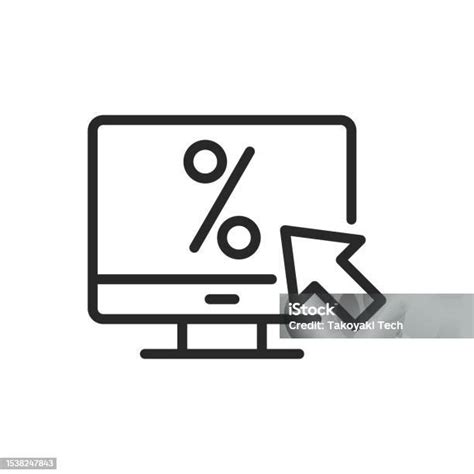 온라인 웹 할인 아이콘입니다 할인 기호가 있는 모니터 화면의 벡터 선형 편집 가능한 기호로 전자 상거래 및 인터넷 절약을 상징합니다 가상현실에 대한 스톡 벡터 아트 및 기타