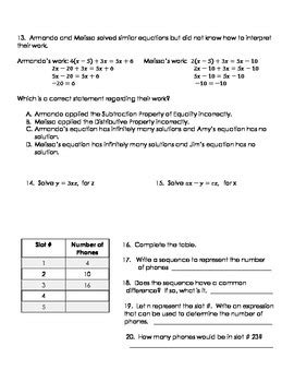 SpringBoard Algebra 1 Unit 1 Activity 1 And 2 Study Guide And Test
