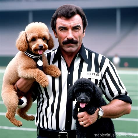 Tom Selleck With Football Referee Clothes Drinking A Beer With A Toy