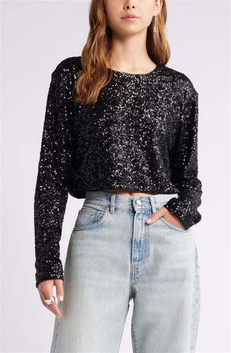 Open Edit Crop Sequin Top Nordstrom