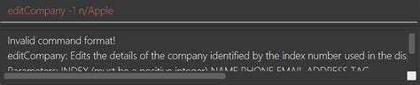 Wrong Error Message When Inputting Negative Number As Index For Editcompany Command · Issue 3