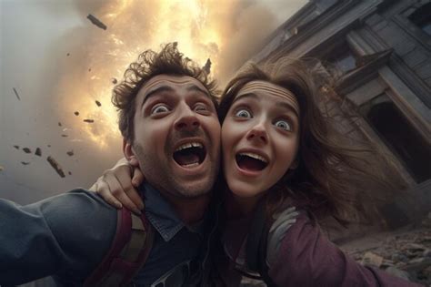 Premium Photo Man Saving A Woman From A Collapsing Building In