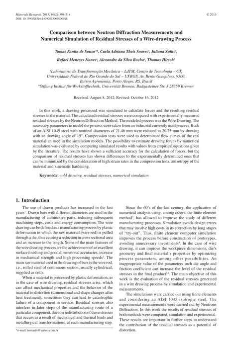 Pdf Comparison Between Neutron Diffraction Measurements And Numerical Simulation Of Residual