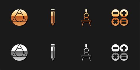 삼각형 수학 연필 그림 나침반 및 계산기 아이콘을 설정합니다 벡터 건축에 대한 스톡 벡터 아트 및 기타 이미지 건축 계산함 공부 Istock