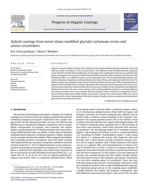 pdf hybrid coatings from novel silane modified glycidyl carbamate