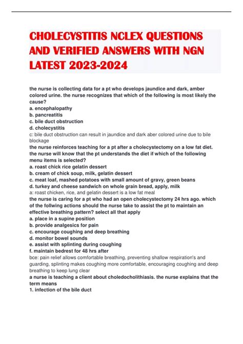 Cholecystitis Nclex Questions And Verified Answers With Ngn Latest Cholecystitis Nclex Stuvia Us