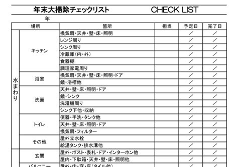 大掃除チェックリスト（一覧表・シート）年末・職場・家庭のわかりやすい・excel・word・pdfの無料テンプレートをダウンロード