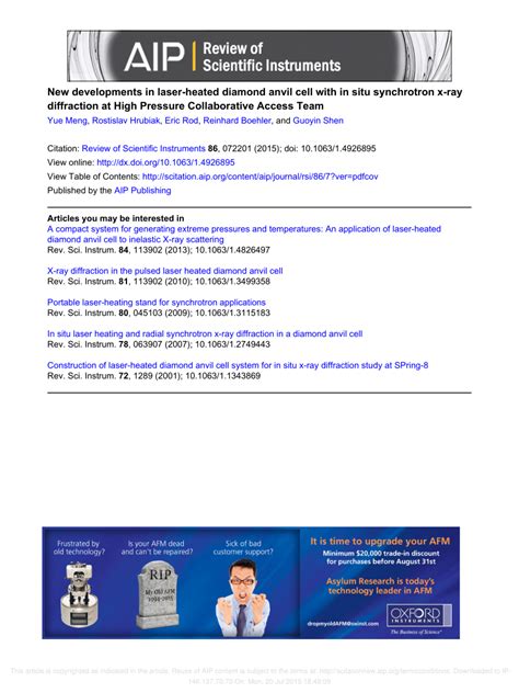 Pdf New Developments In Laser Heated Diamond Anvil Cell With In Situ Synchrotron X Ray