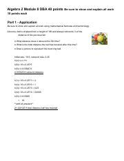 Algebra OL Module DBA Pdf Algebra Module DBA Points Be Sure To Show And Explain