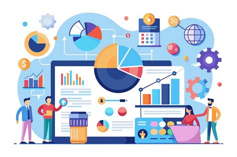 A Group Of Professionals Reviews Business Data Using Colorful Visuals And Charts For Analysis