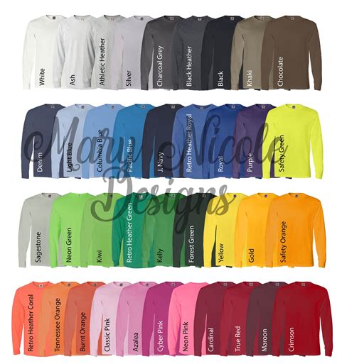 Fruit Of Loom 4930 All Color Chart Etsy Color Chart Tshirt Color