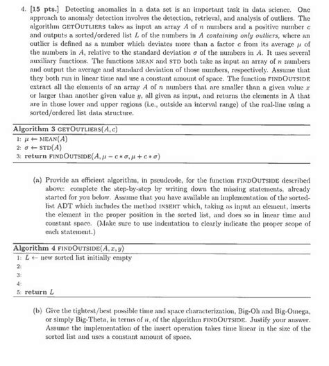 Solved 4 15 Pts Detecting Anomalies In A Data Set Is An