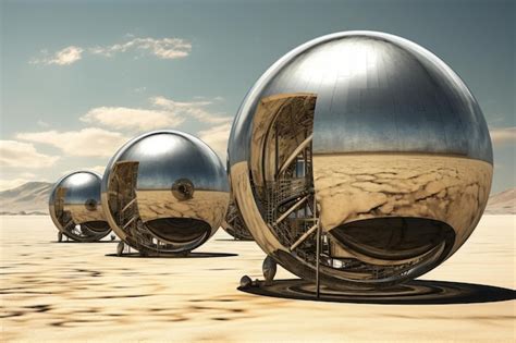 Premium Photo Futuristic Surreal Spheres In Yard Of Futuristic Building Generate Ai