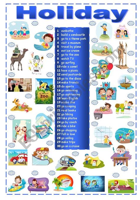 Holiday Activities Matching Exercise Esl Worksheet By Renata75