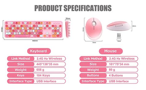 2 4g Full Size Wireless Keyboard And Mouse Combo Multi Color Typewriter Style Round
