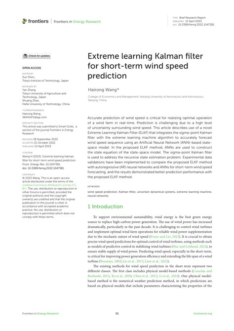Pdf Extreme Learning Kalman Filter For Short Term Wind Speed Prediction