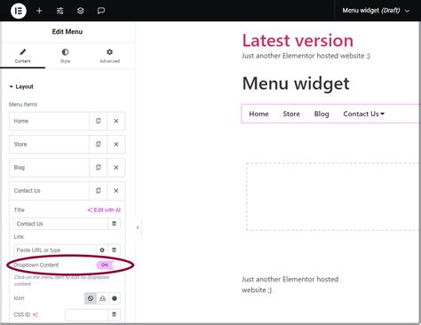 Menu Widget Elementor