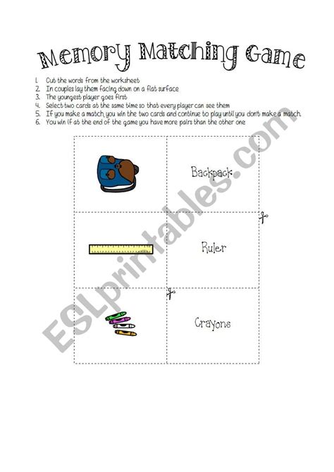 Memory Game With Objects Of The Classroom Esl Worksheet By Ntygluglu