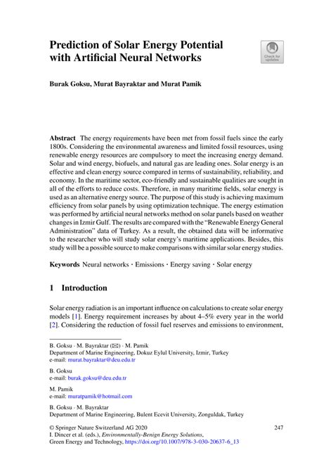 Pdf Prediction Of Solar Energy Potential With Artificial Neural Networks