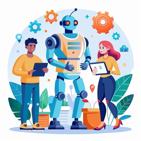Premium Vector In A World Where Robots And Humans Collaborate