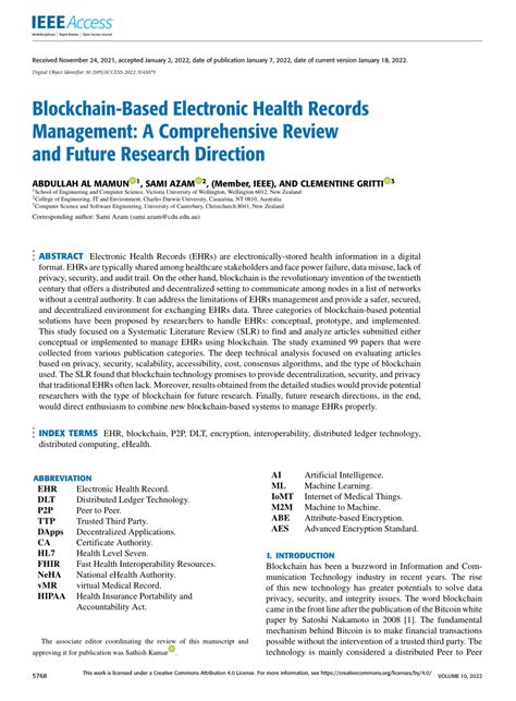 Pdf Blockchain Based Electronic Health Records Management A Comprehensive Review And Future