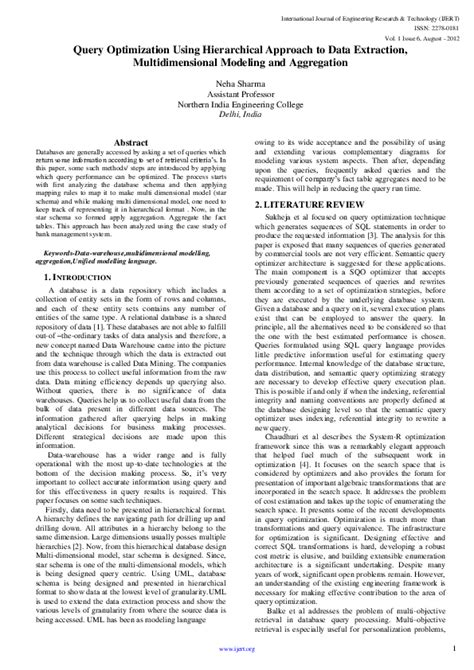 Pdf Ijert Query Optimization Using Hierarchical Approach To Data Extraction Multidimensional