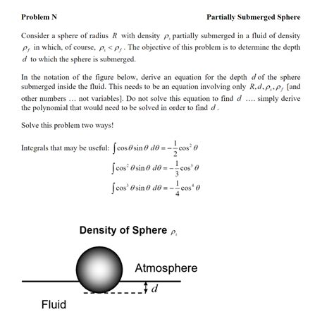 Solved Problem N Partially Submerged Sphere Consider A