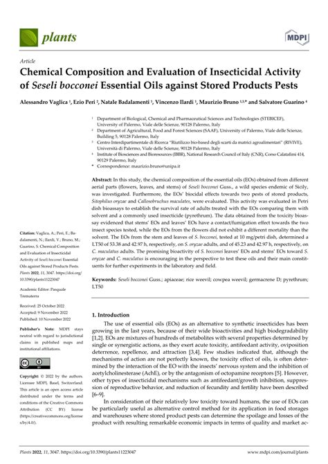 Pdf Chemical Composition And Evaluation Of Insecticidal Activity Of
