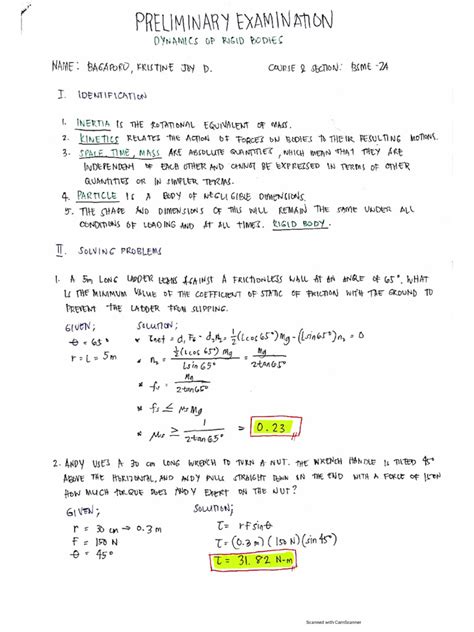 Dynamics Of Rigid Bodies Preliminary Exam Pdf