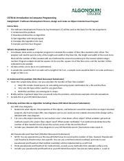 CST8116 Assignment 1 Docx CST8116 Introduction To Computer