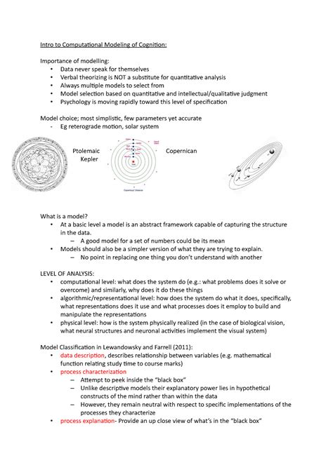Intro To Computational Modeling Of Cognition A Good Model For A Set Of Numbers Could Be Its