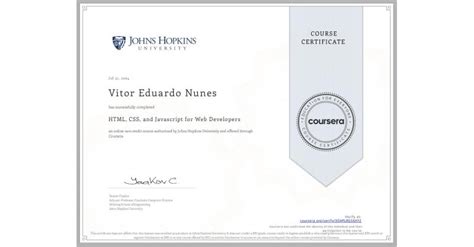 Vitor Nunes On Linkedin Completion Certificate For Html Css And Javascript For Web Developers