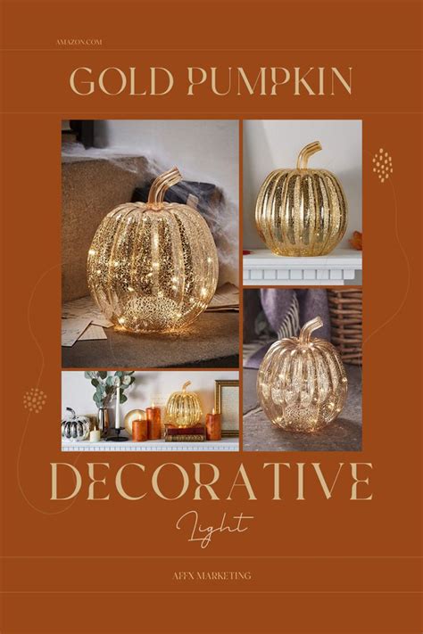 Lights4fun Gold Mottled Glass Pumpkin Battery Operated Led Autumn Halloween Light Up Decoration