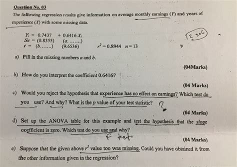 solved question no 03 the following regression results give