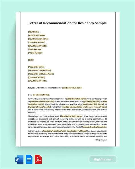 Letter Of Recommendation For Residency Sample Templates Letter Of