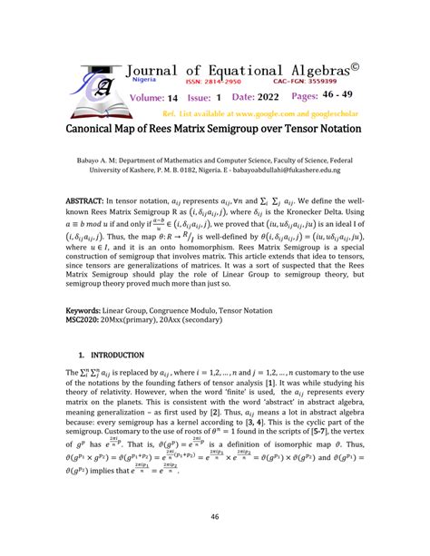 Pdf Canonical Map Of Rees Matrix Semigroup Over Tensor Notation
