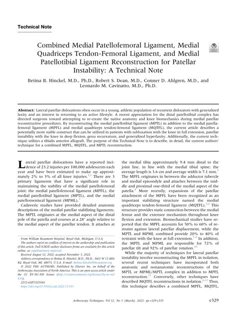 Pdf Combined Medial Patellofemoral Ligament Medial Quadriceps Tendon