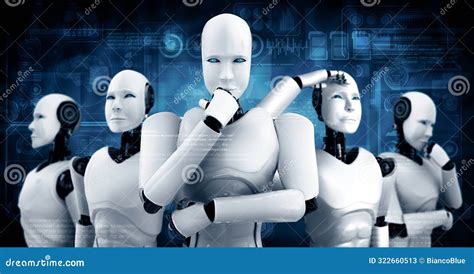 Mlp 3d Illustration Of Robot Humanoid Group Stock Illustration Illustration Of Automation